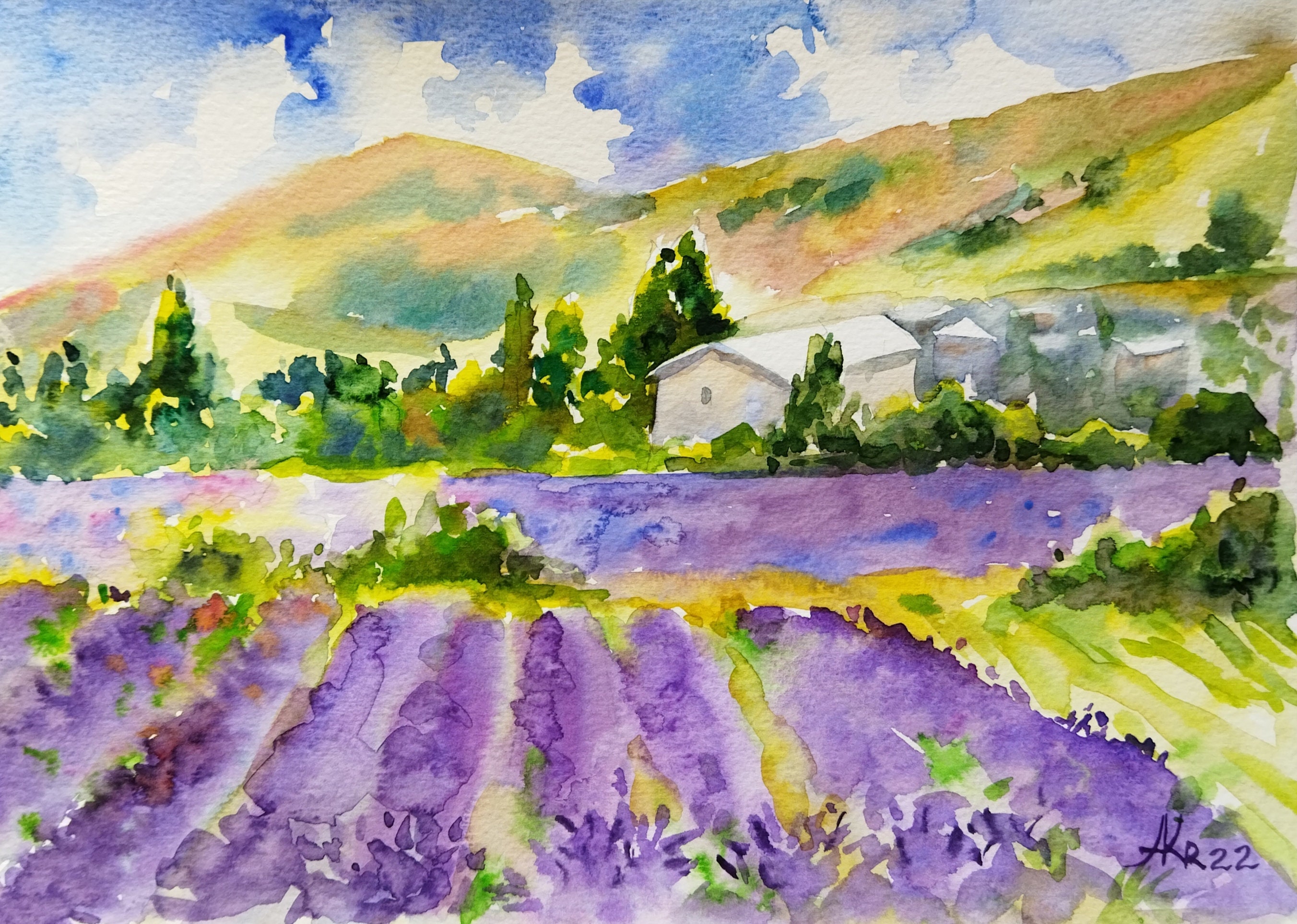 LAVENDER FIELD Art Print Watercolor Landscape Print - Etsy