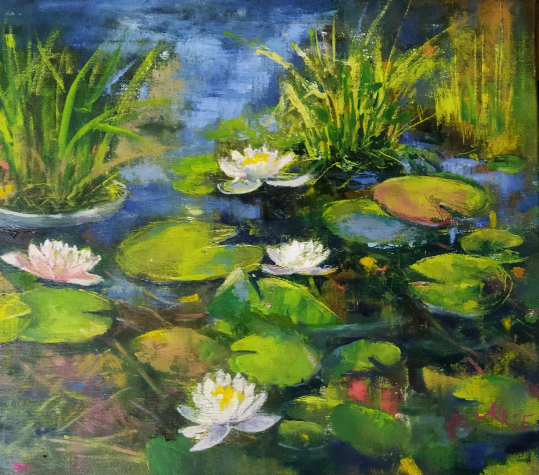 Original Painting Water Lilies Pond Landscape Impressionism 12x16 In - Etsy