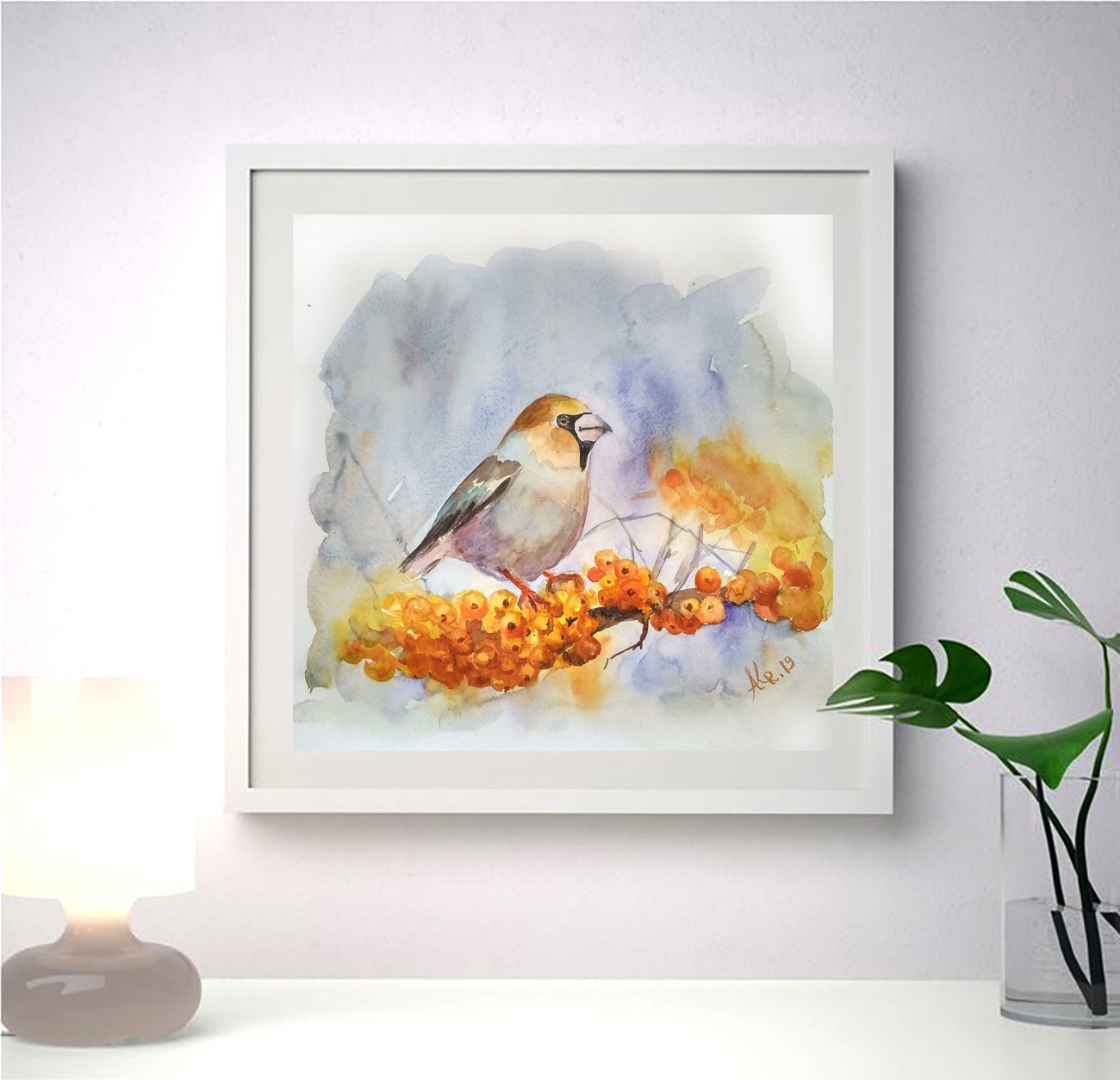 Bird Original Watercolor Painting, Nursery Bird Art Illustration ...