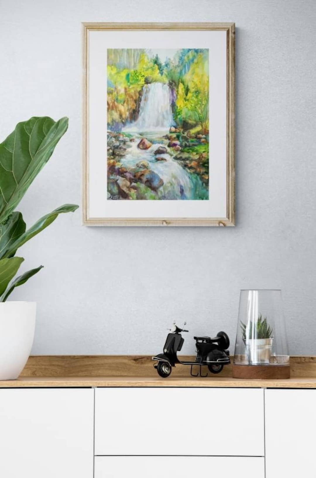 Waterfall Landscape Art Print: Original Watercolor Painting - Etsy