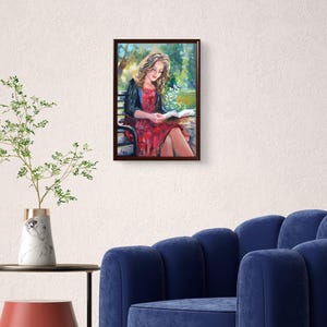 Girl Reading Book Original Art Spring Landscape Painting Oil Painting ...