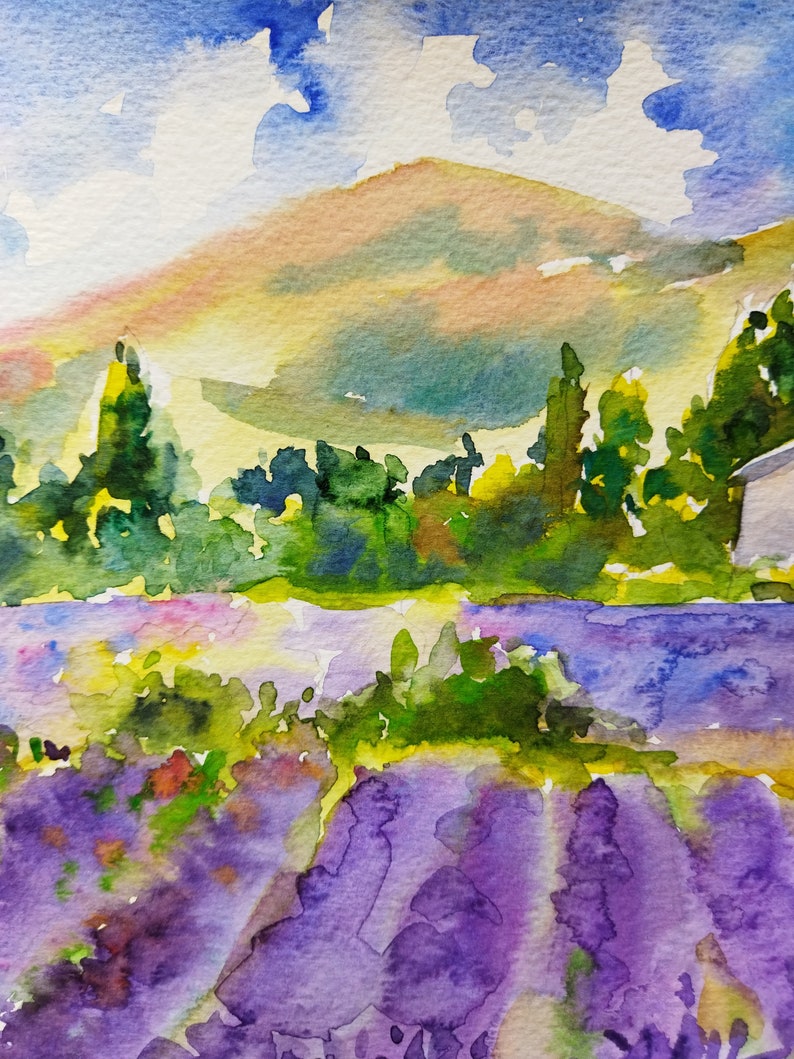 LAVENDER FIELD Art Print Watercolor Landscape Print - Etsy