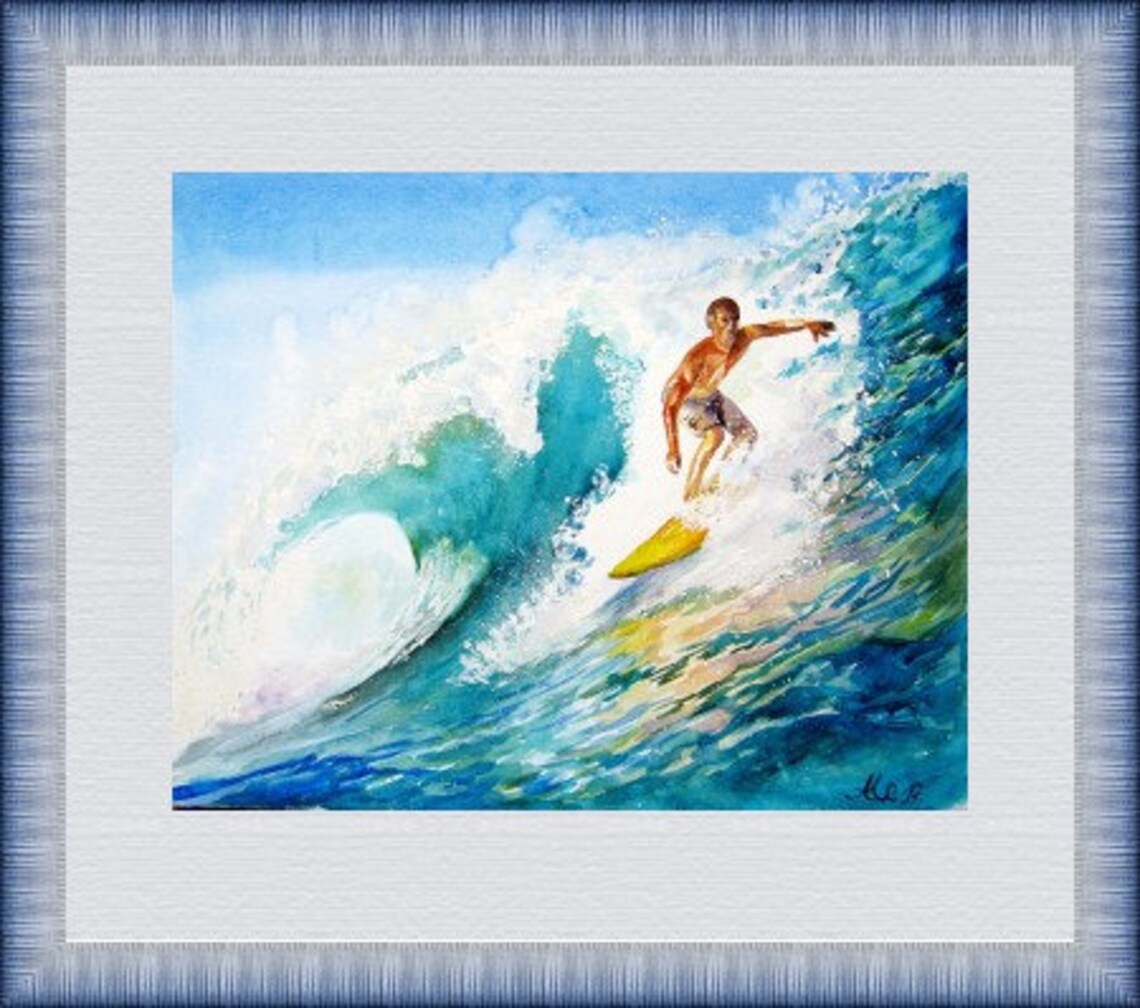 Surfing Wall Art Surf Watercolor Painting Ocean | Etsy