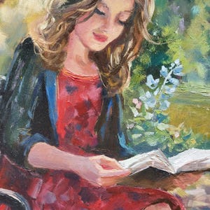 Girl Reading Book Original Art Spring Landscape Painting Oil Painting ...