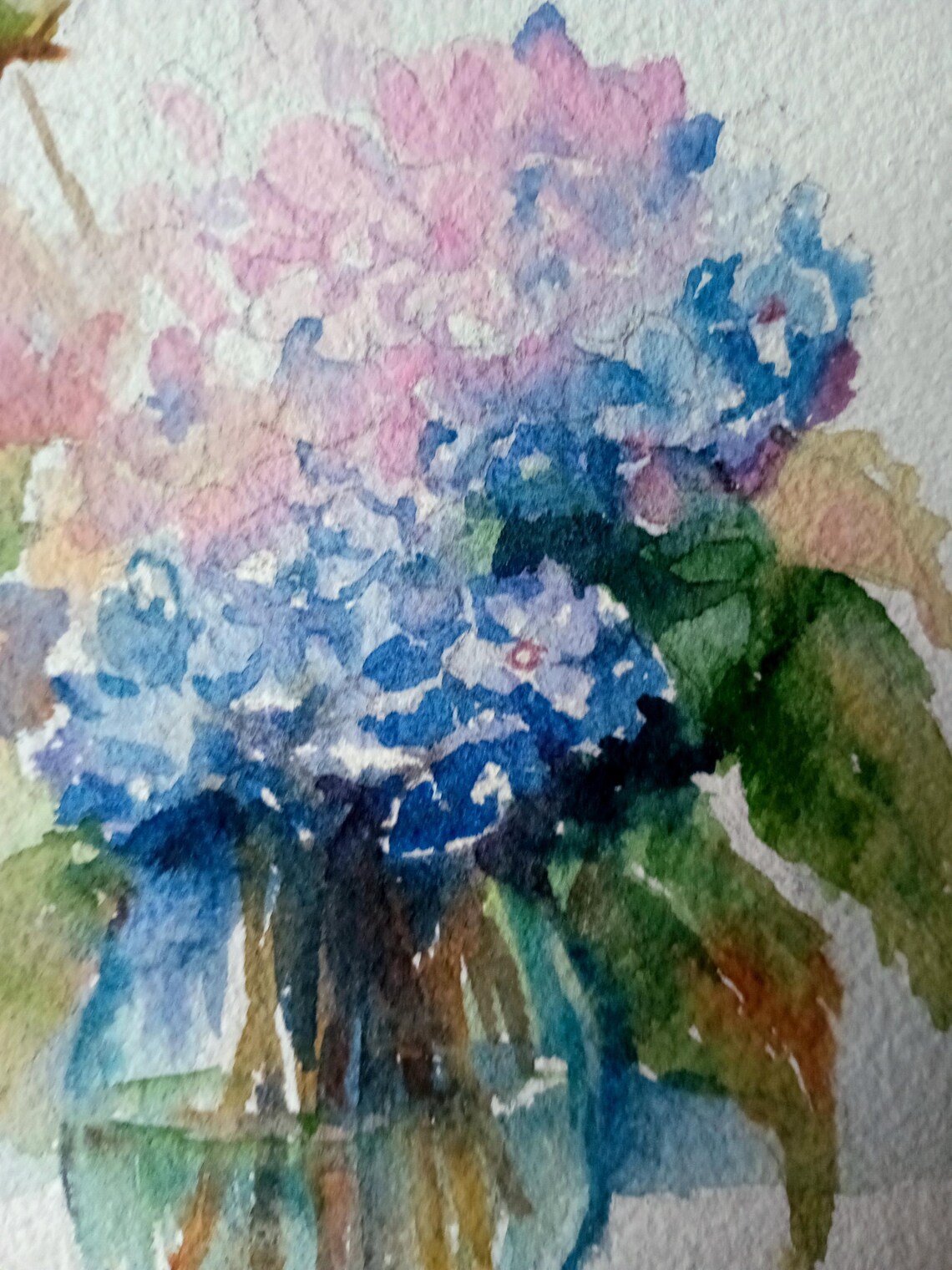 Original Hydrangea Watercolor Painting: Floral Still Life Art (7x5 ...