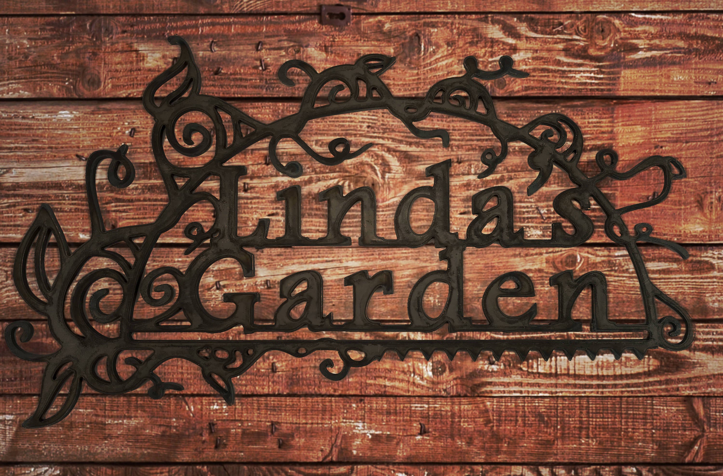 Custom Metal Cut Steel My Garden Gate Sign With Leaf and Vine Design ...