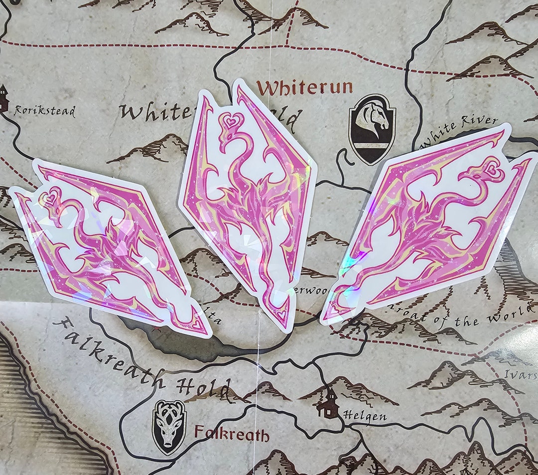 Skyrim Sticker, Cute Pink Aesthetic, UPDATED Holographic Vinyl Dragon ...