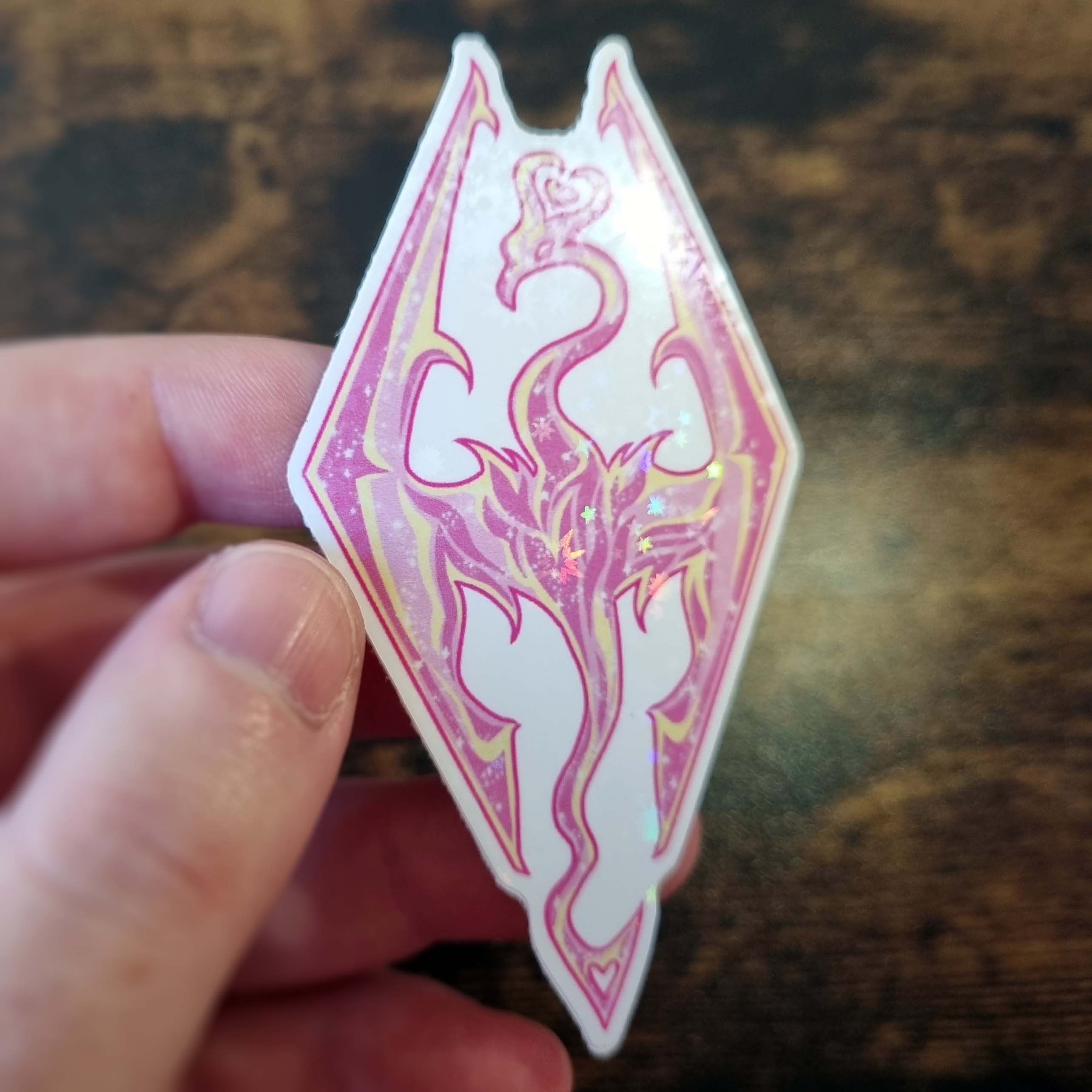 Cute Pink Aesthetic Holographic Vinyl Skyrim Sticker Dragon - Etsy