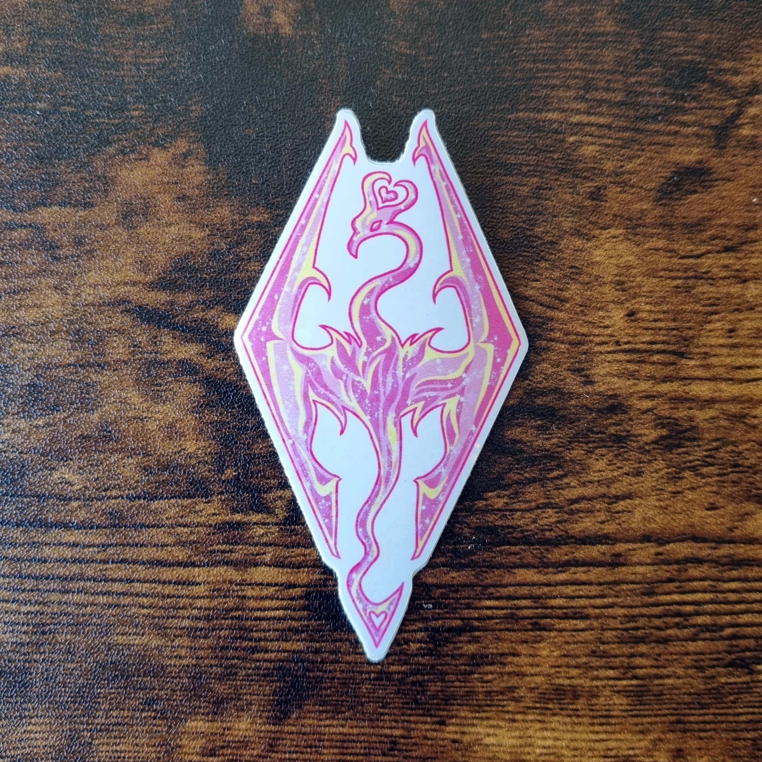 Cute Pink Aesthetic Holographic Vinyl Skyrim Sticker Dragon - Etsy