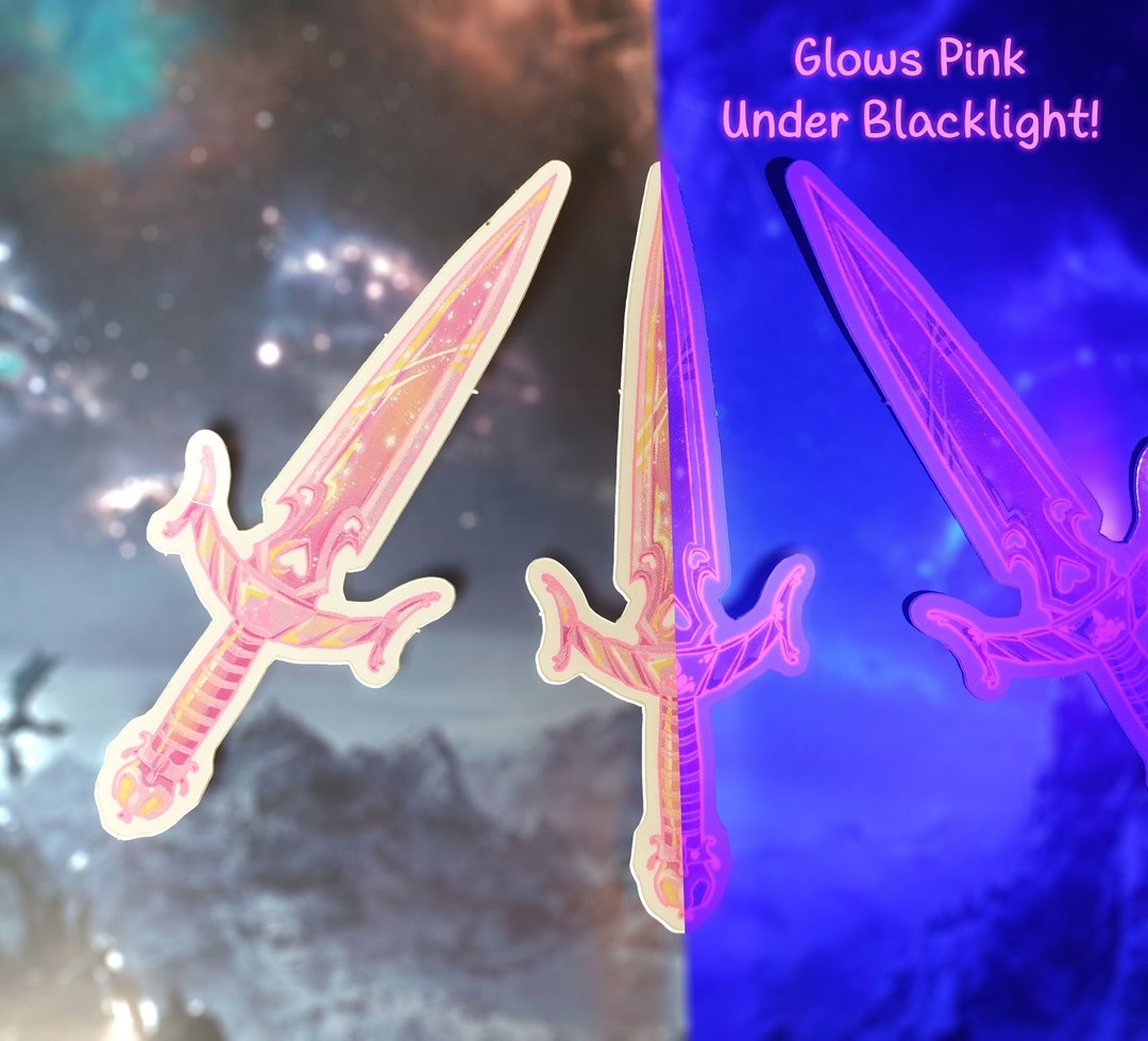 Skyrim Mehrunes' Razor Blacklight UV Sticker, Cute, Pink, Aesthetic ...
