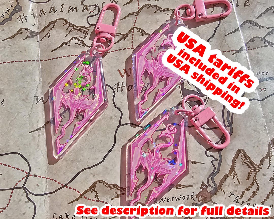 Skyrim Holographic Double-sided Acrylic Charm, Cute, Pink, Aesthetic ...
