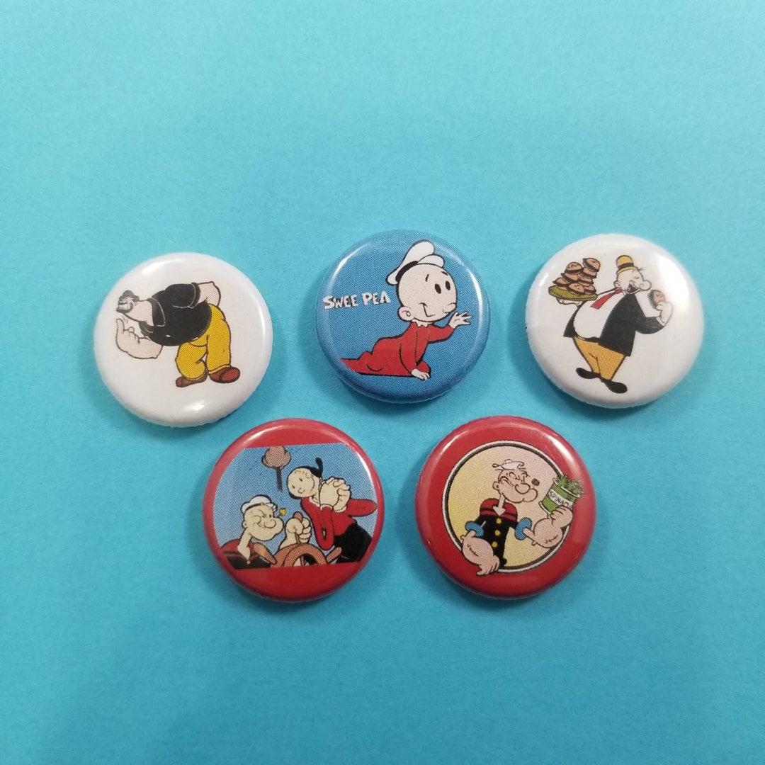 Popeye! Set of 5 Pin Back Buttons Badges Pins Featuring Popeye the ...