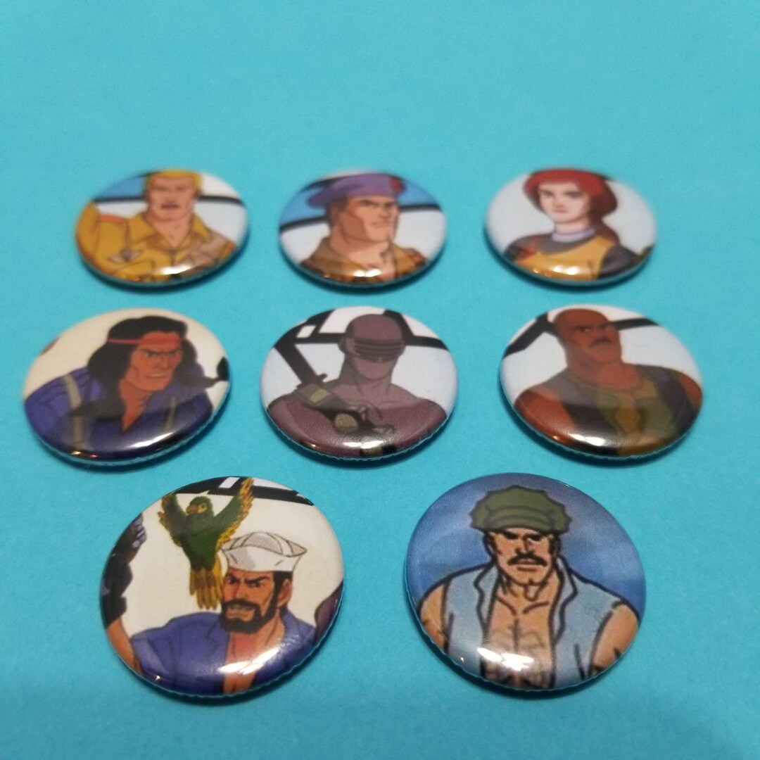 Yo Joe! Set of 8 Pin Back Buttons Badges Pins Featuring the Heroes of ...