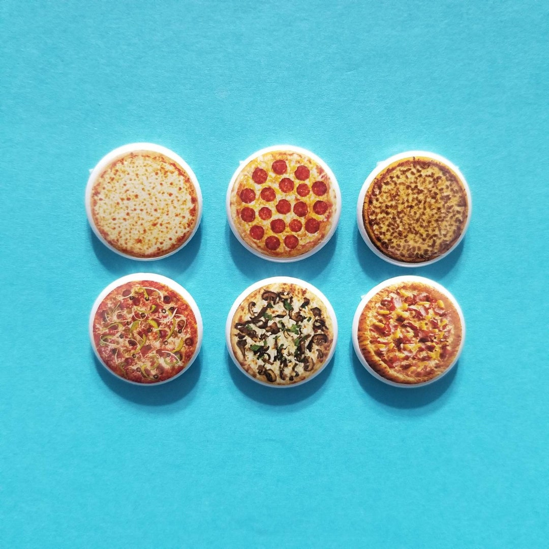 PIZZA!! Set of 6 Pin Back Buttons Badges Featuring Delicious Pizza ...