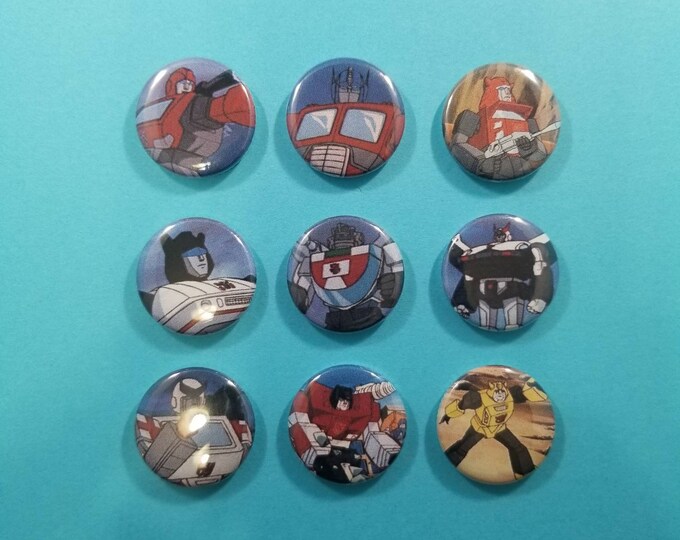 Robots in Disguise! Set of 9 Transformers Pin Back Buttons Badges Pins ...