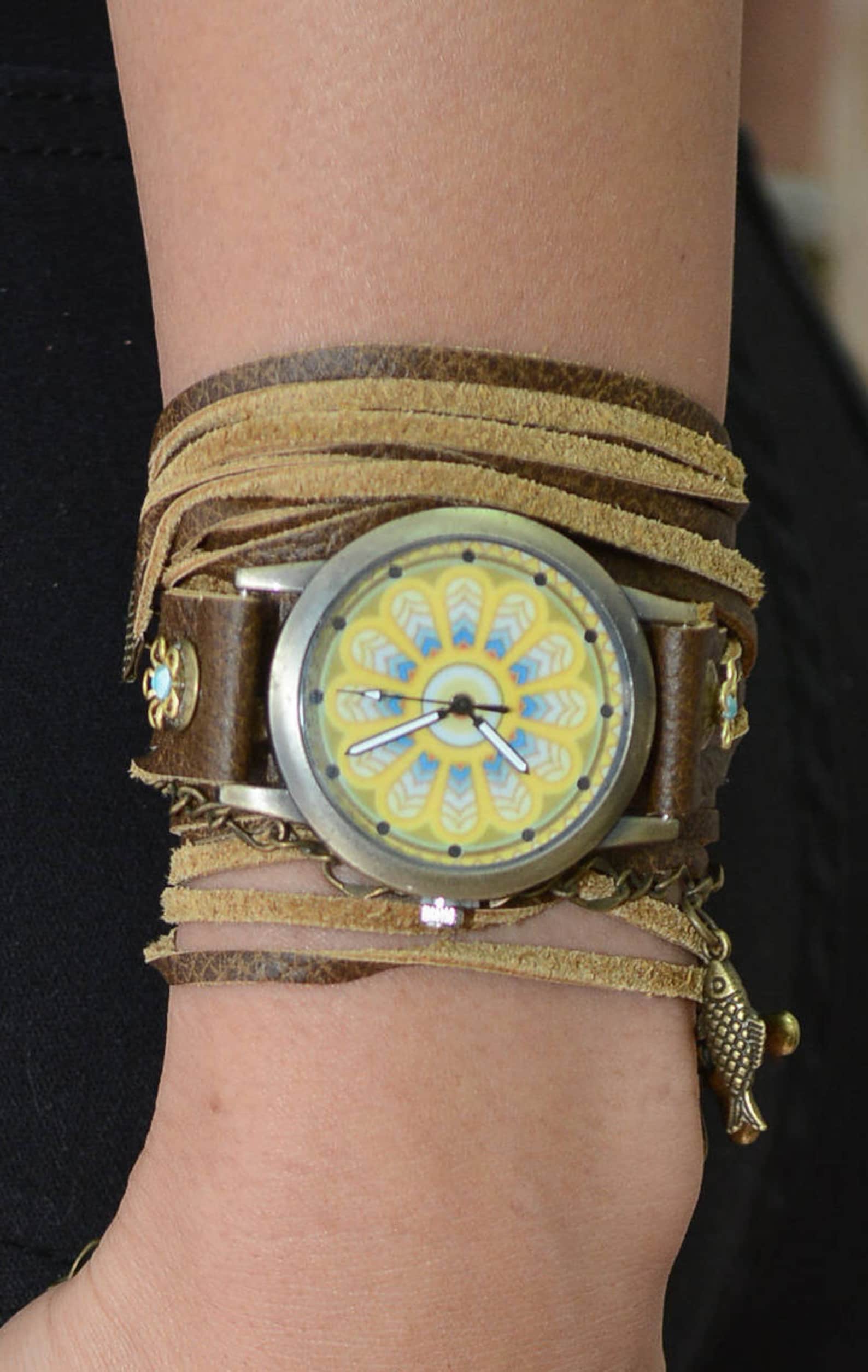 Mandala Watch Wrap Watch for Woman Brown Watch Wrap Watch - Etsy