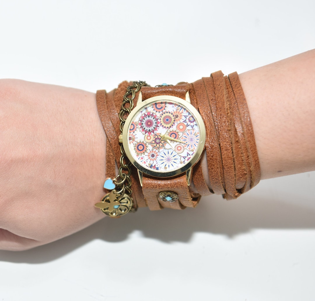 Wrap Watch, Brown Leather Watch, Leather Wrap Watch, Leather Wrap ...