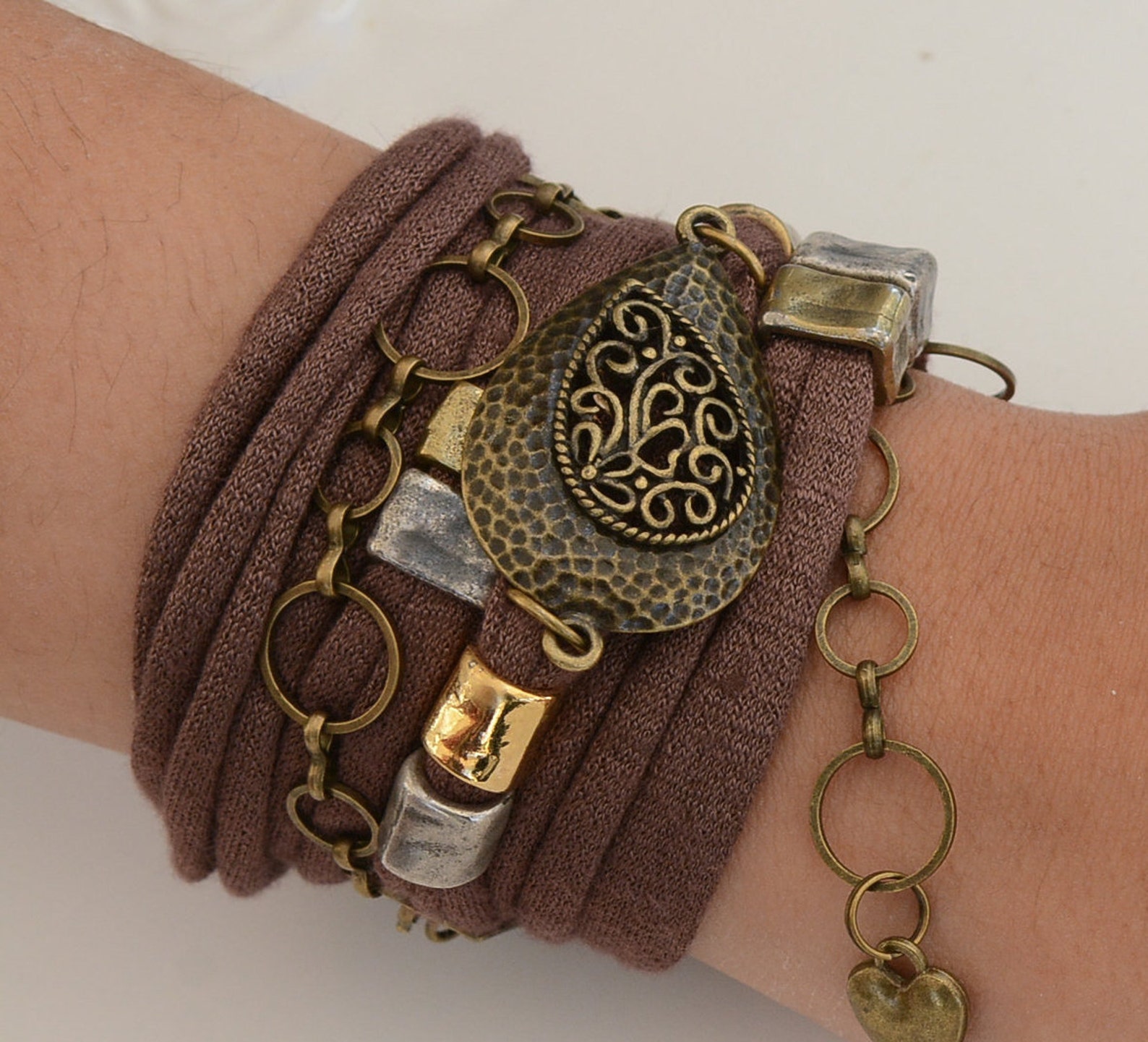 Brown Wrap Around Bracelet Fabric Wrap Bracelet Brown Wrap - Etsy