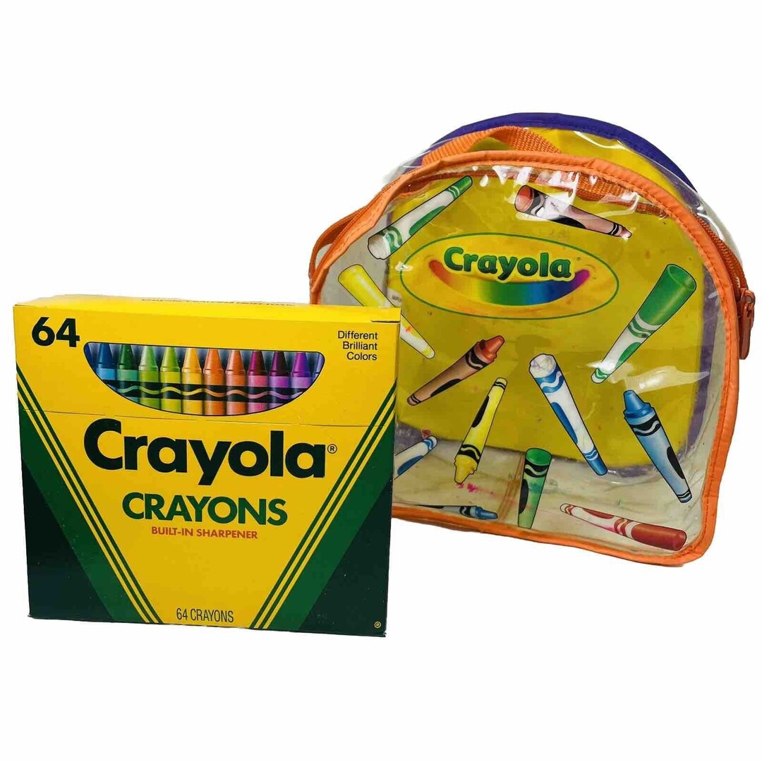 Crayola Clear Small Backpack and Unused 64 Crayon Box With Retired and ...