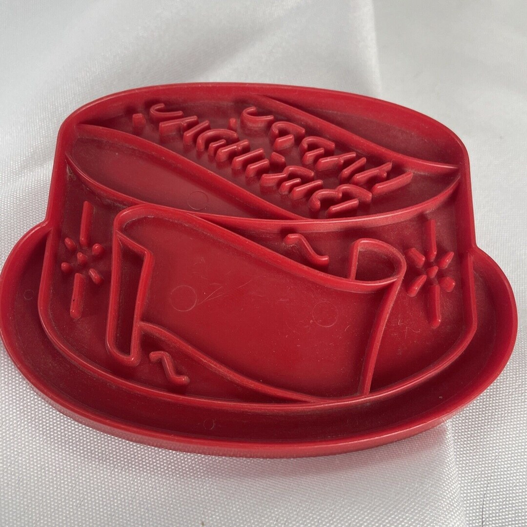 Tupperware Birthday Cake Cookie Cutter Red Plastic Imprint Shape 4 Inch ...