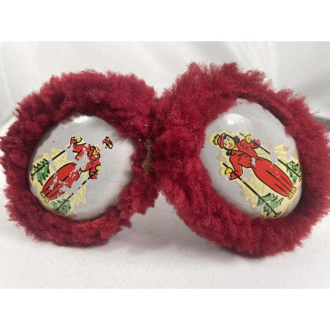 VINTAGE Red Shearling Type With Adjustable Metal Head Band Ear Muffs ...