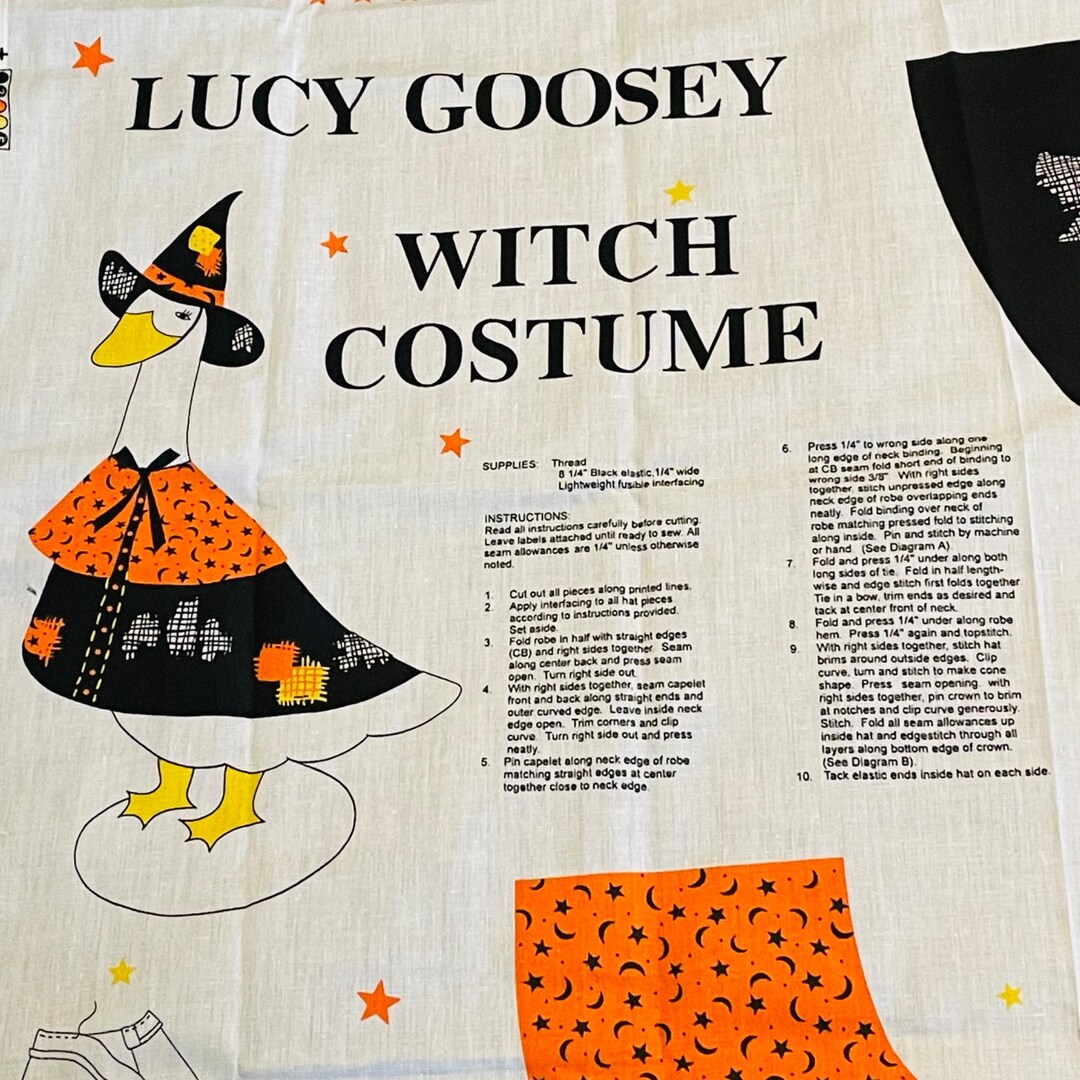 Lucy Goosey Witch Costume Sewing Fabric Panel Ceramic Plastic Goose ...