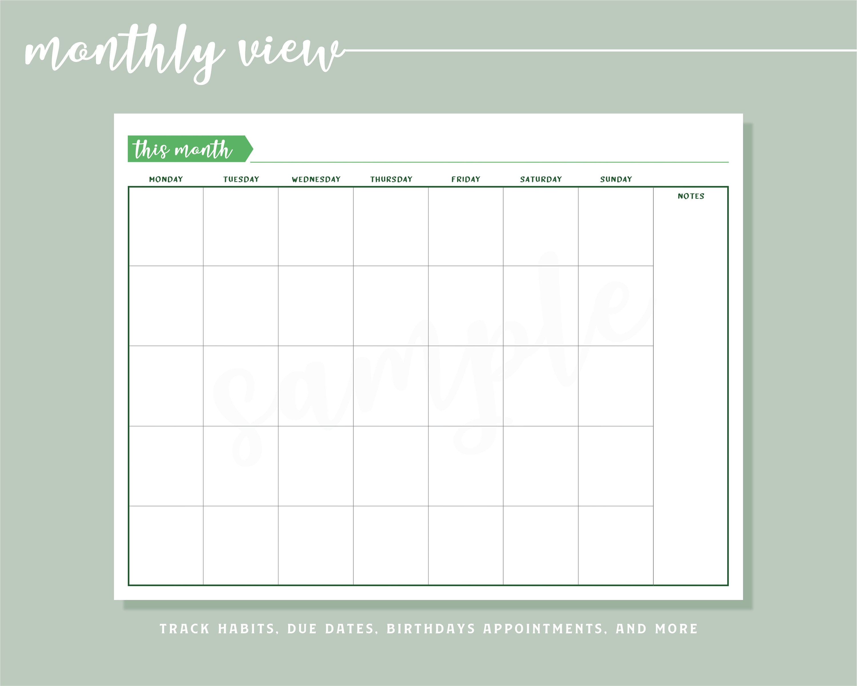 Vertical Planner - Printable - Landscape Orientation - Includes Monthly ...