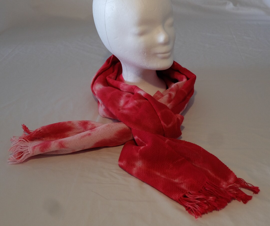 Hand-woven Shibori Scarf, Marumeru Shibori, Red-white - Etsy