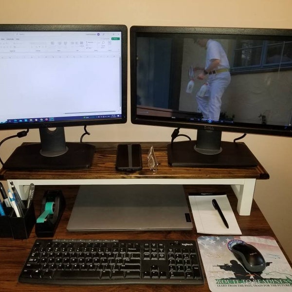 Solid Wood Dual Monitor Stand - Etsy