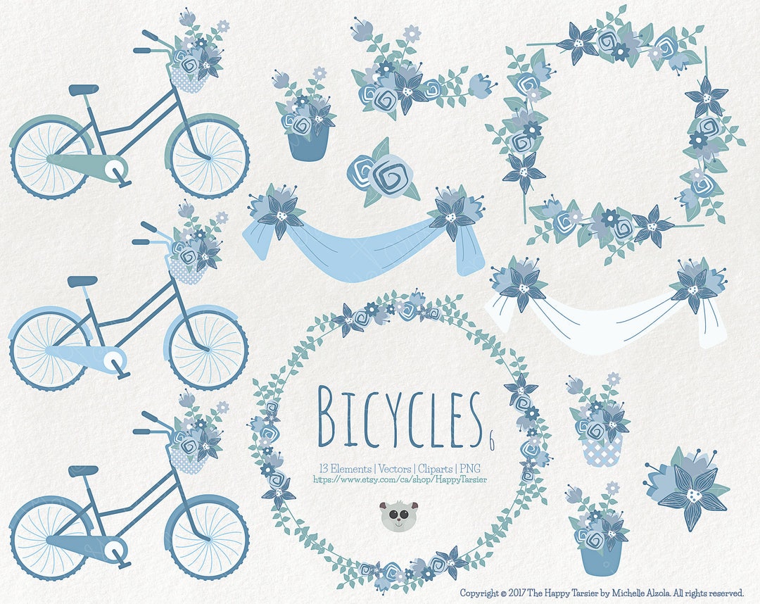 Flowers Clipart Bicycles 6 Vector Graphics, Flower Clipart, Floral ...