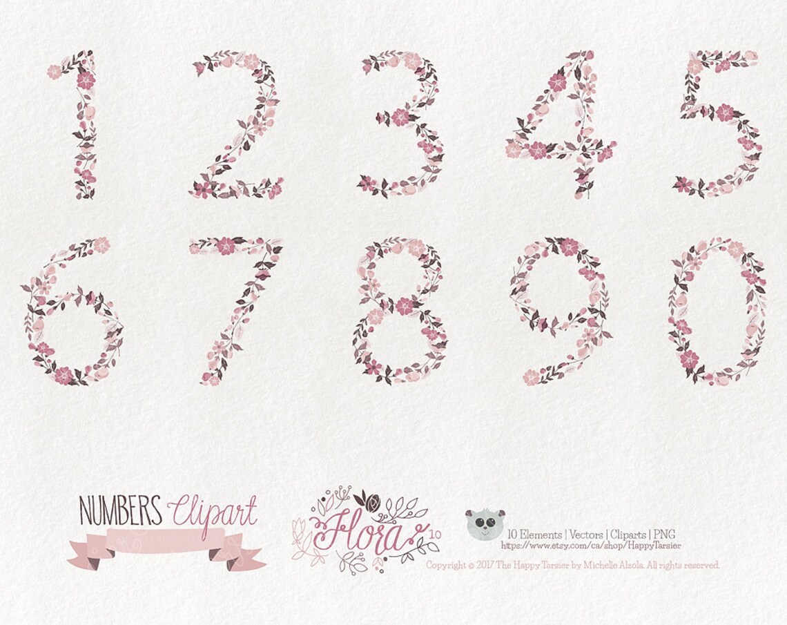 Flowers Clipart Numbers Clipart Flora 10 Flowers Floral Vector | Etsy