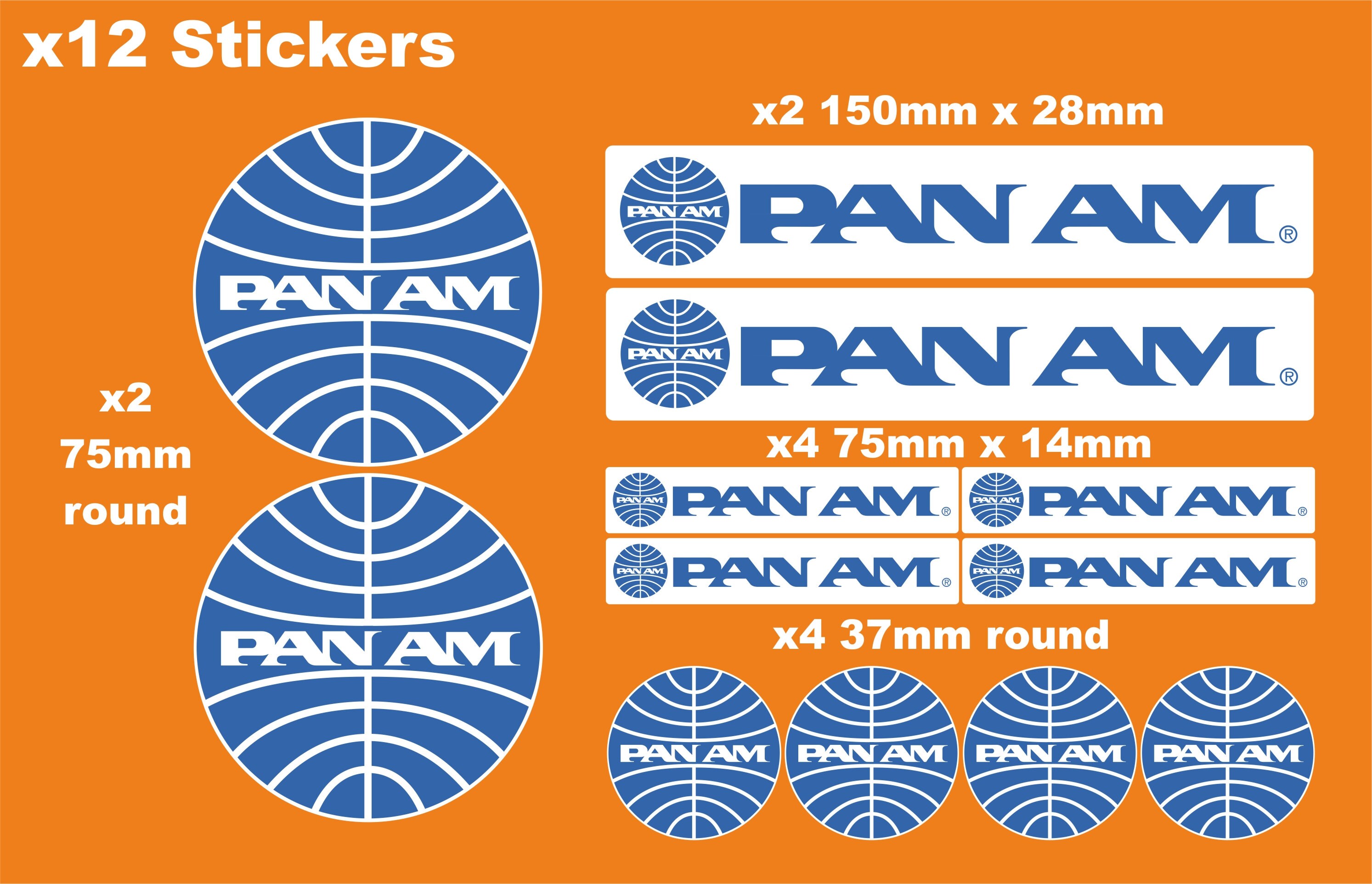x 12 pan am sticker set stickers decals panam stickers | Etsy