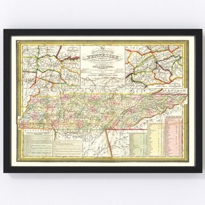 Tennessee Map 1851 - Old Map of Tennessee Art Vintage Print Framed Wall ...