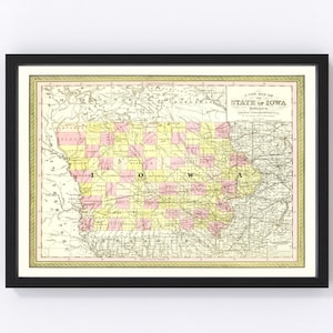 Iowa Map 1855, Vintage Iowa Map, Old Iowa Art, Wall Art Gift for Iowa ...
