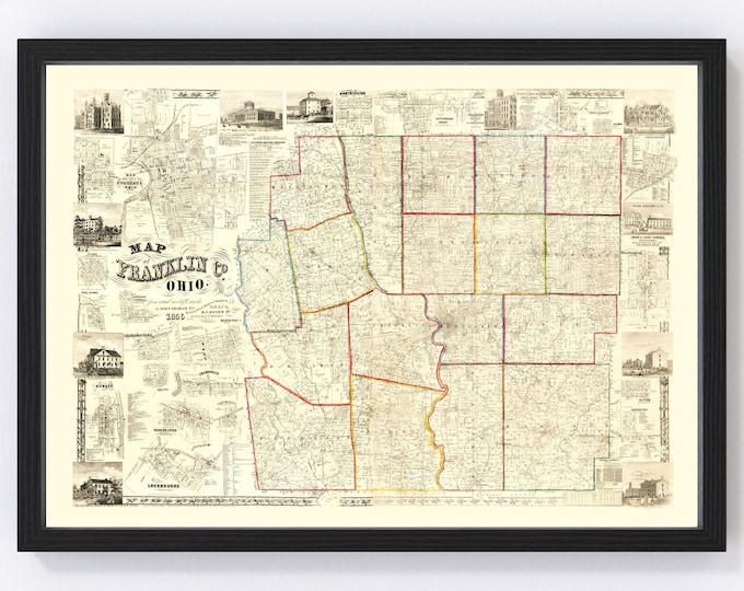1856 Farm Line Map of Franklin County Ohio - Etsy