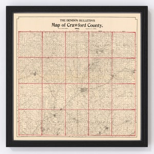 Crawford County Iowa Map 1898 Old Map of Crawford County Iowa Art ...