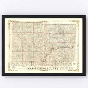 Licking County Ohio Map 1854 Old Map of Licking County Ohio Art Vintage ...