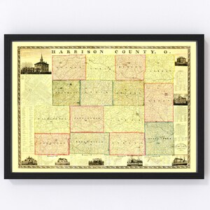 Harrison County Ohio Map 1862 Old Map of Harrison County Ohio Art ...