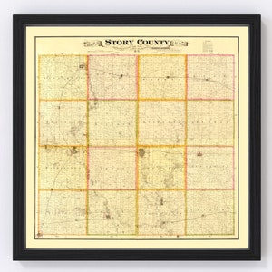 Story County Iowa Map 1883 Old Map of Story County Iowa Art Vintage ...