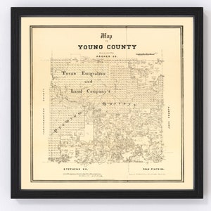 Young County Texas Map 1879 Old Map of Young County Texas Art Vintage ...
