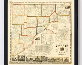 1861 Map of Lucas County Ohio - Etsy