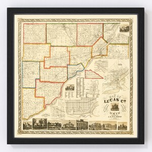 Lucas County Map 1861, Vintage Lucas County Map, Old Lucas County Ohio ...