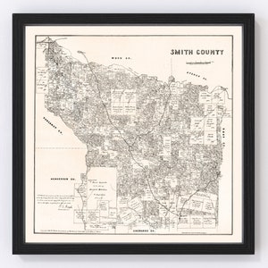 Smith County Texas Map 1880 - Old Map of Smith County Texas Art Vintage ...