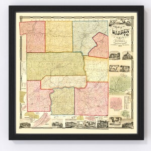Warren County Ohio Map 1856 - Old Map of Warren County Ohio Art Vintage ...
