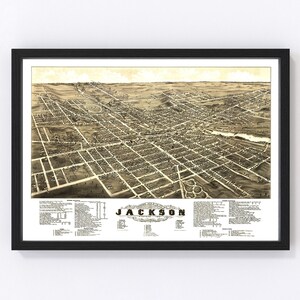 Jackson Map 1881 Old Map of Jackson Michigan Art Vintage Print Framed ...