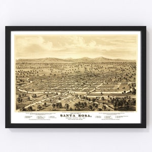 Santa Rosa Map 1876 - Old Map of Santa Rosa California Art Vintage ...