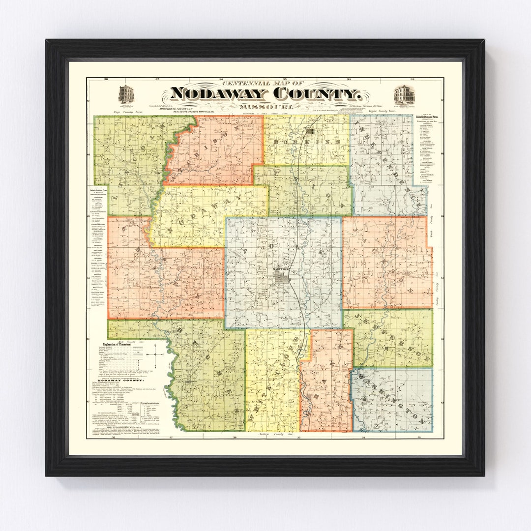 Nodaway County Missouri Map 1900 Old Map of Nodaway County Missouri Art ...