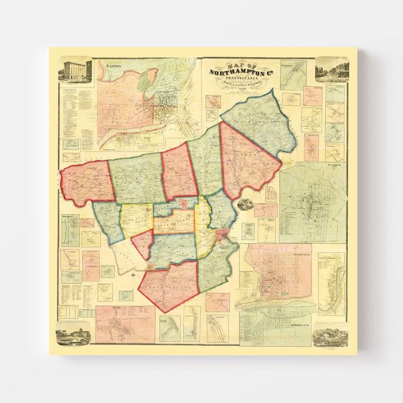 Northampton County PA Map 1860 Old Map of Easton - Etsy