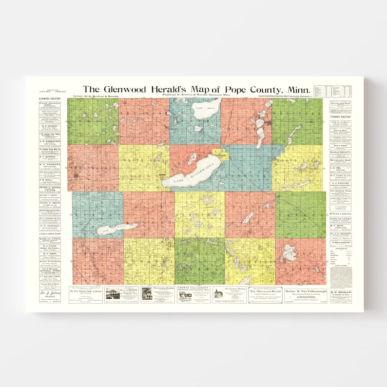 Pope County Map 1901, Vintage Pope County Map, Old Pope County ...