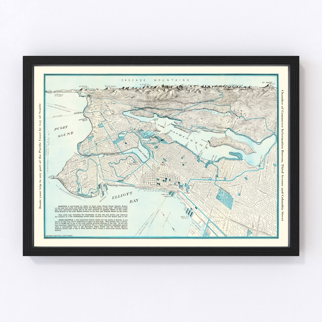 Seattle Map 1925, Vintage Seattle Map, Old Seattle Washington Art, Wall ...